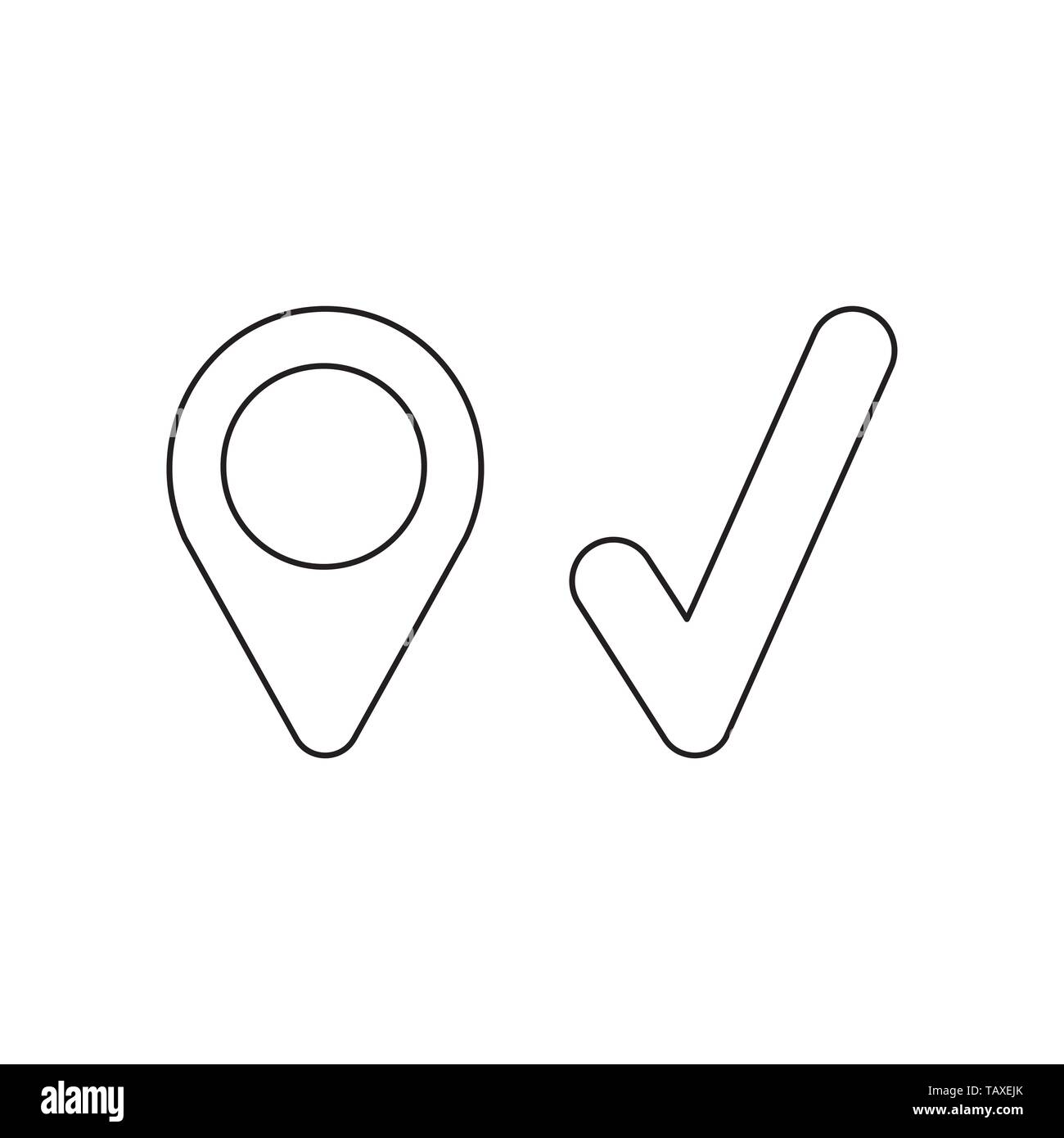 Vector icon concept of map pointer and check mark. Black outlines Stock Vector Image & Art - Alamy