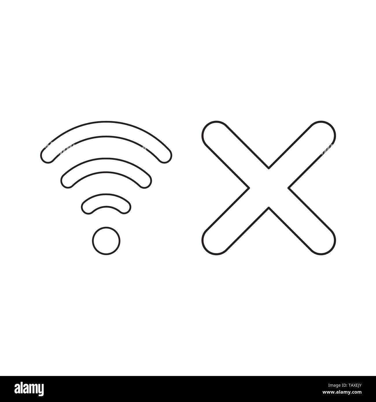 Vector icon concept of wireless wifi symbol and x mark. Black outlines ...