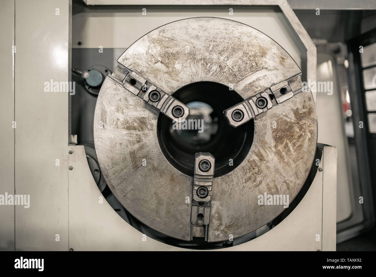 CNC lathe machine or Turning machine show the spindle and turret.Hi ...