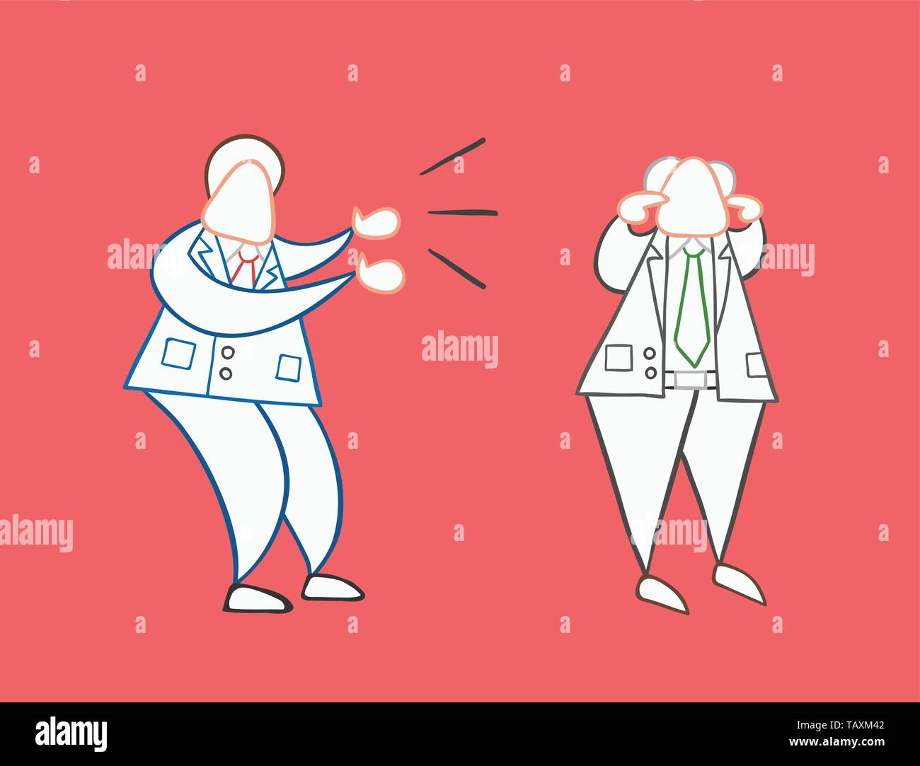 Hand-drawn vector illustration angry businessman worker yelling at boss ...