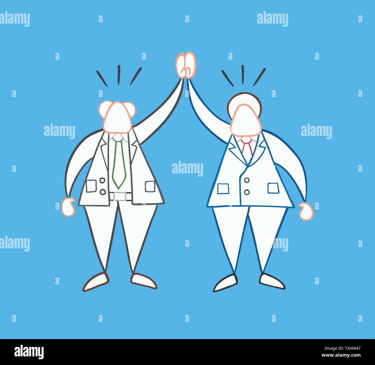 Hand-drawn vector illustration happy businessman boss and worker. White ...