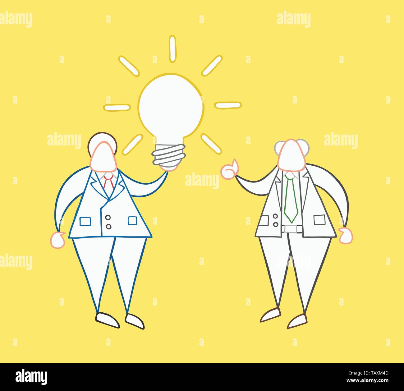 Hand-drawn vector illustration businessman worker holding glowing light ...