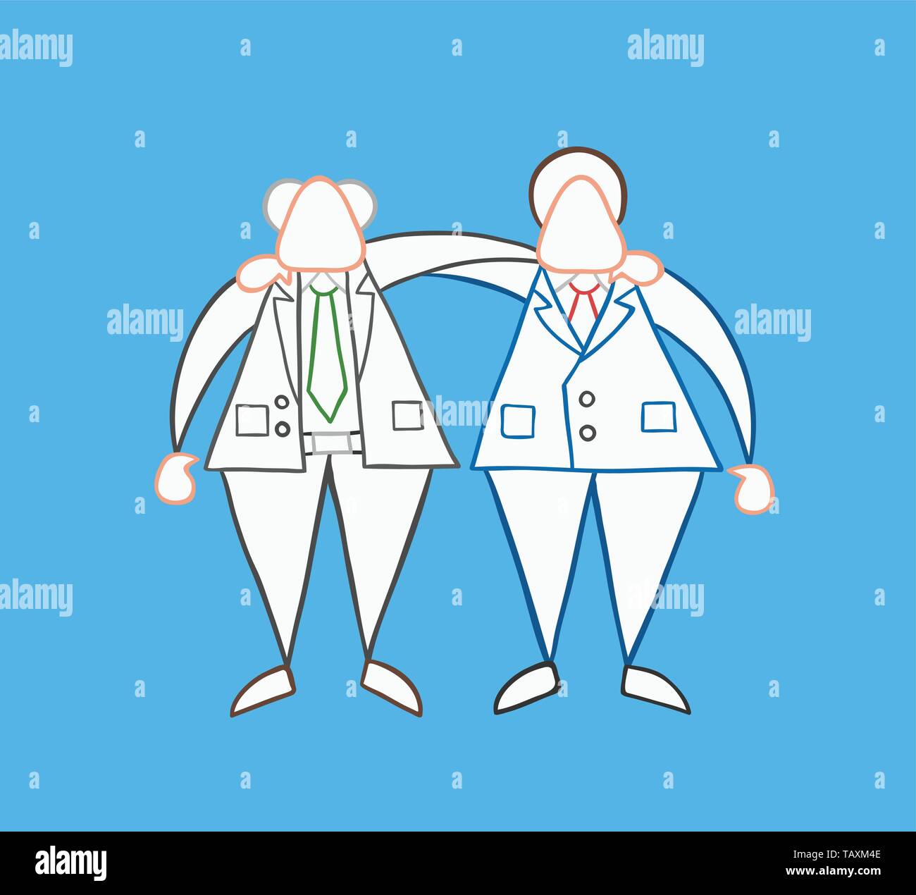 Hand-drawn vector illustration happy boss and businessman worker ...