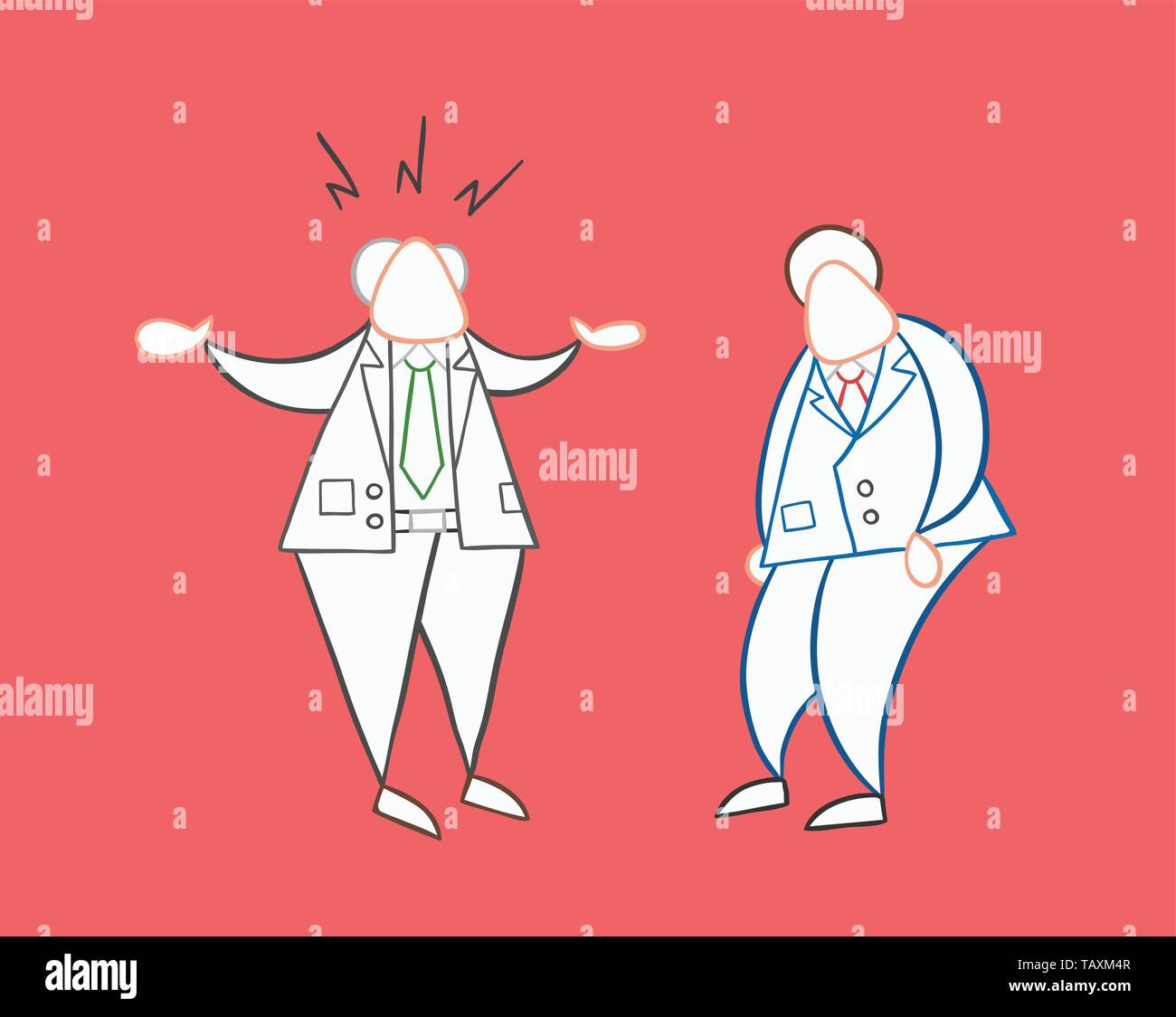 Hand-drawn vector illustration angry boss with businessman worker ...