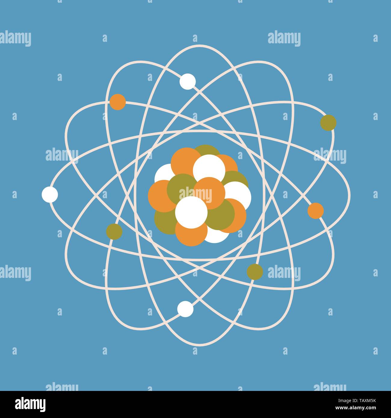Vector illustration with atomic structure. Print with symbol of nuclear ...