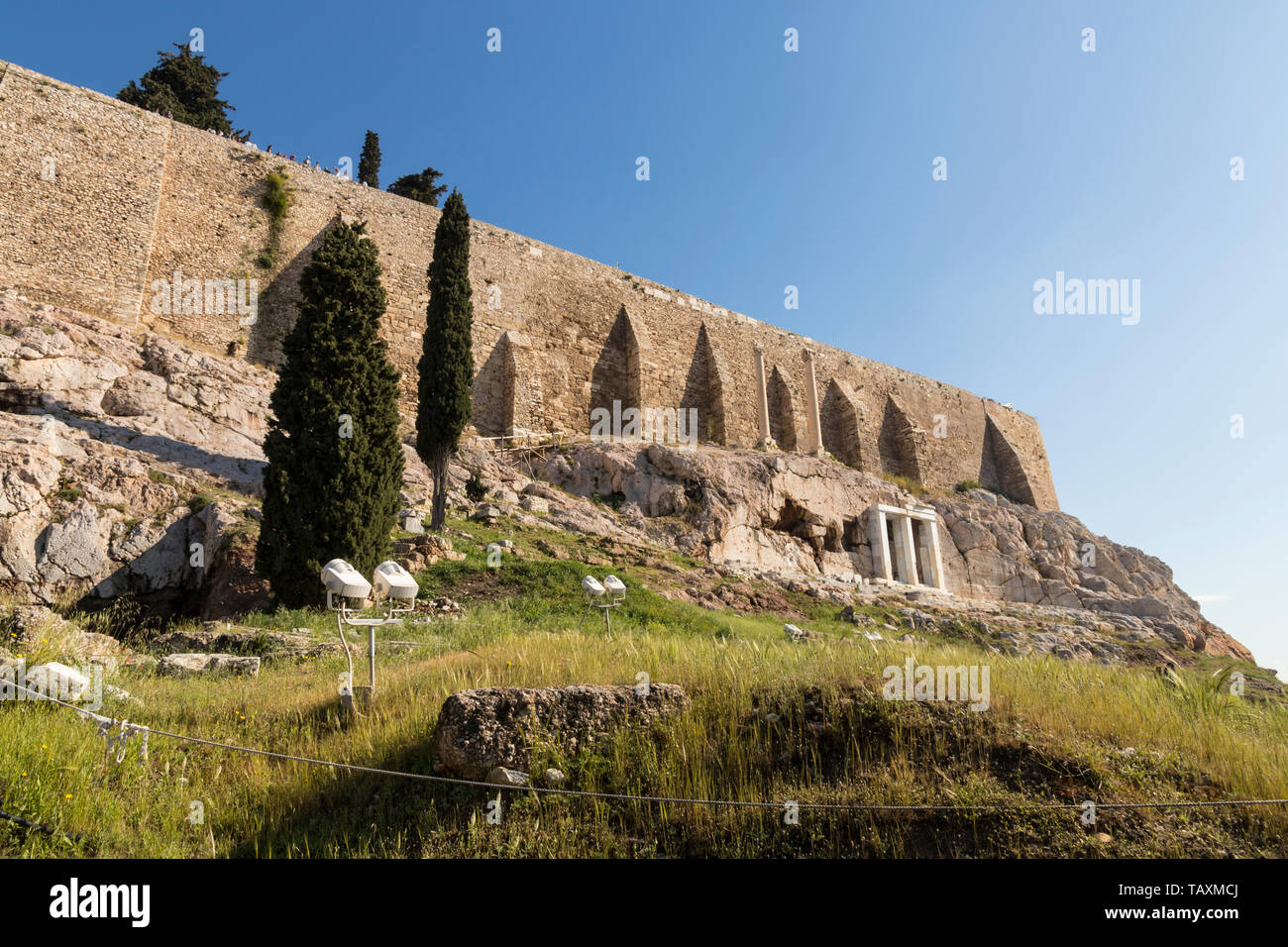 Athens, Greece. The slopes of the Acropolis, with the Choragic Monument ...