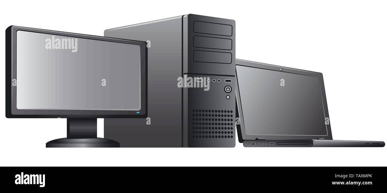 illustration of the computer equipment, desktop, monitor and laptop ...