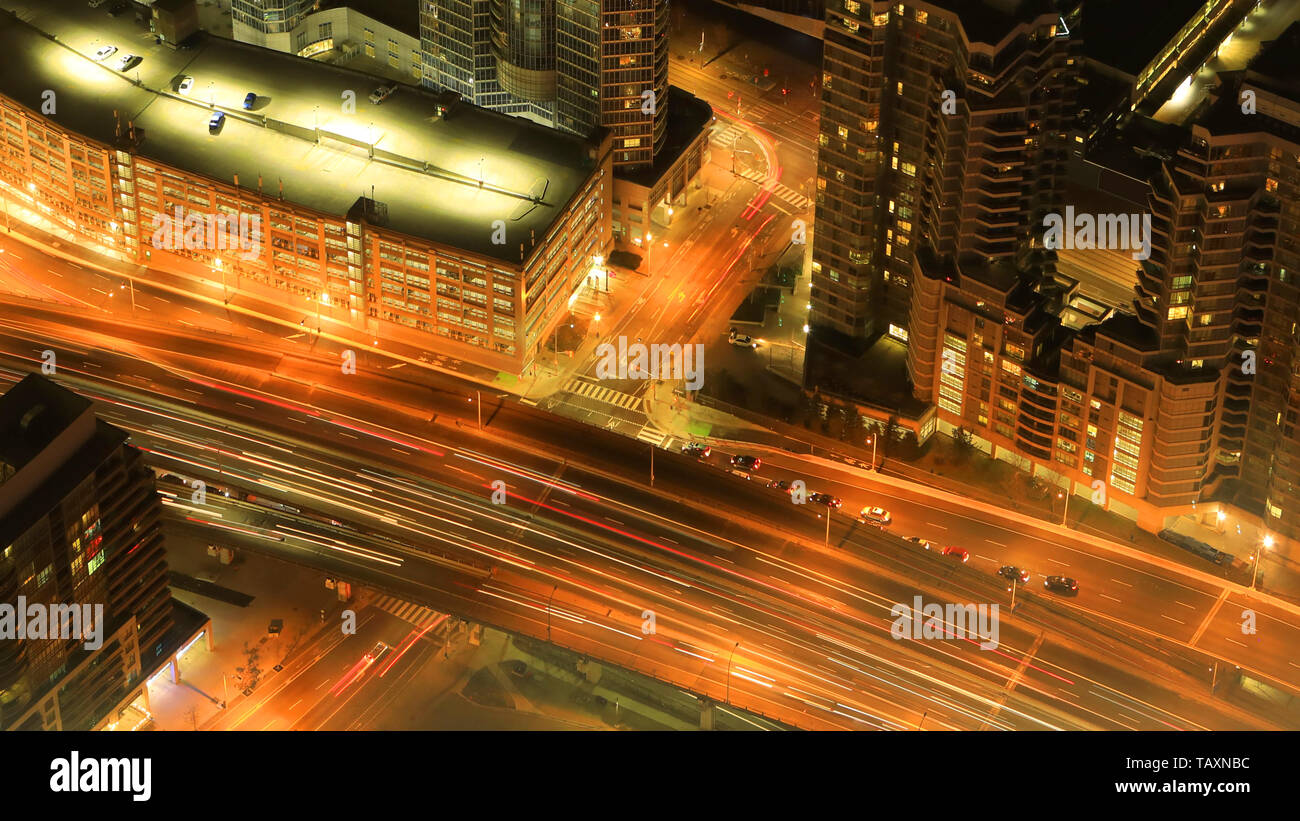 An aerial of Toronto expressway after dark Stock Photo - Alamy
