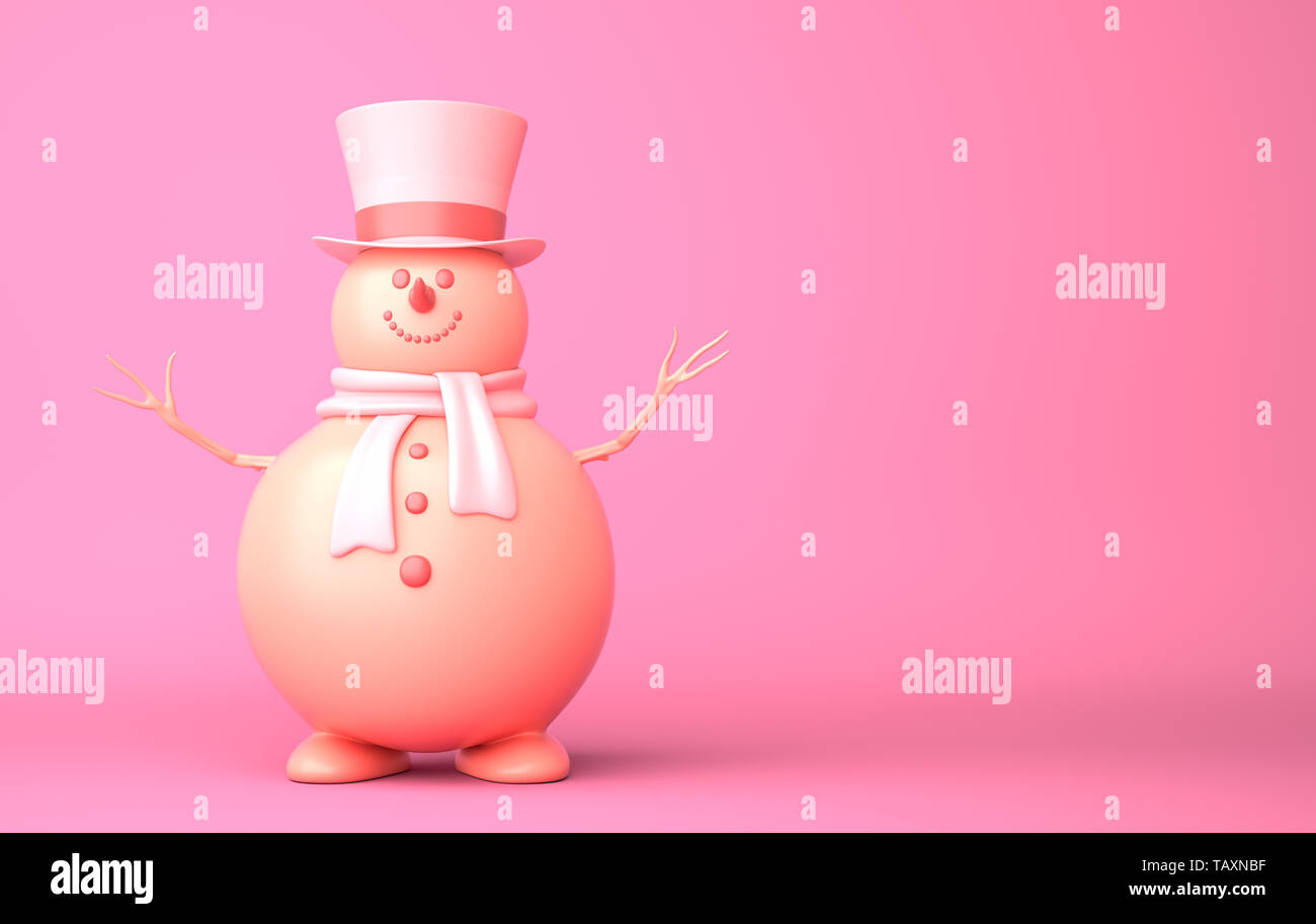 Cute snowman on the pink background. 3D illustration Stock Photo - Alamy