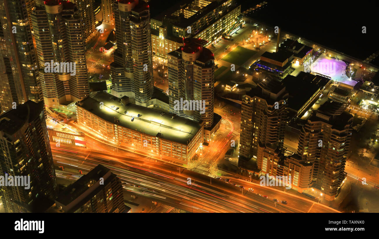 An aerial of Toronto city center after dark Stock Photo - Alamy