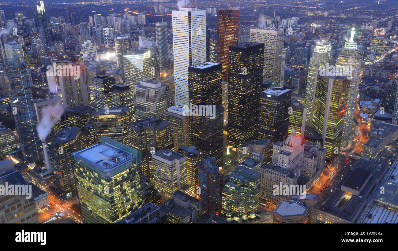 An aerial of Toronto, Canada city center after dark Stock Photo - Alamy