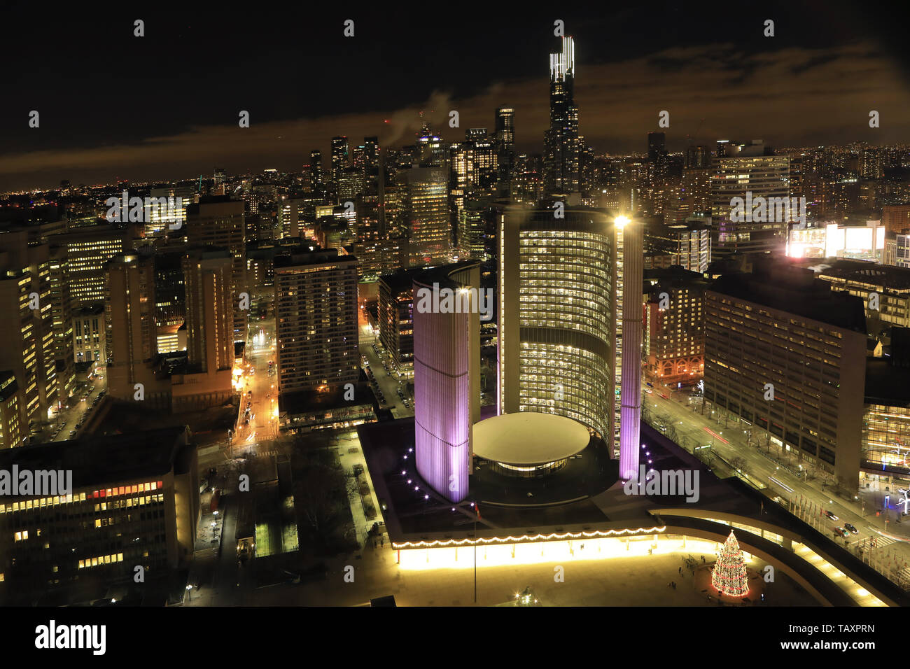 An aerial of Toronto core at night Stock Photo - Alamy