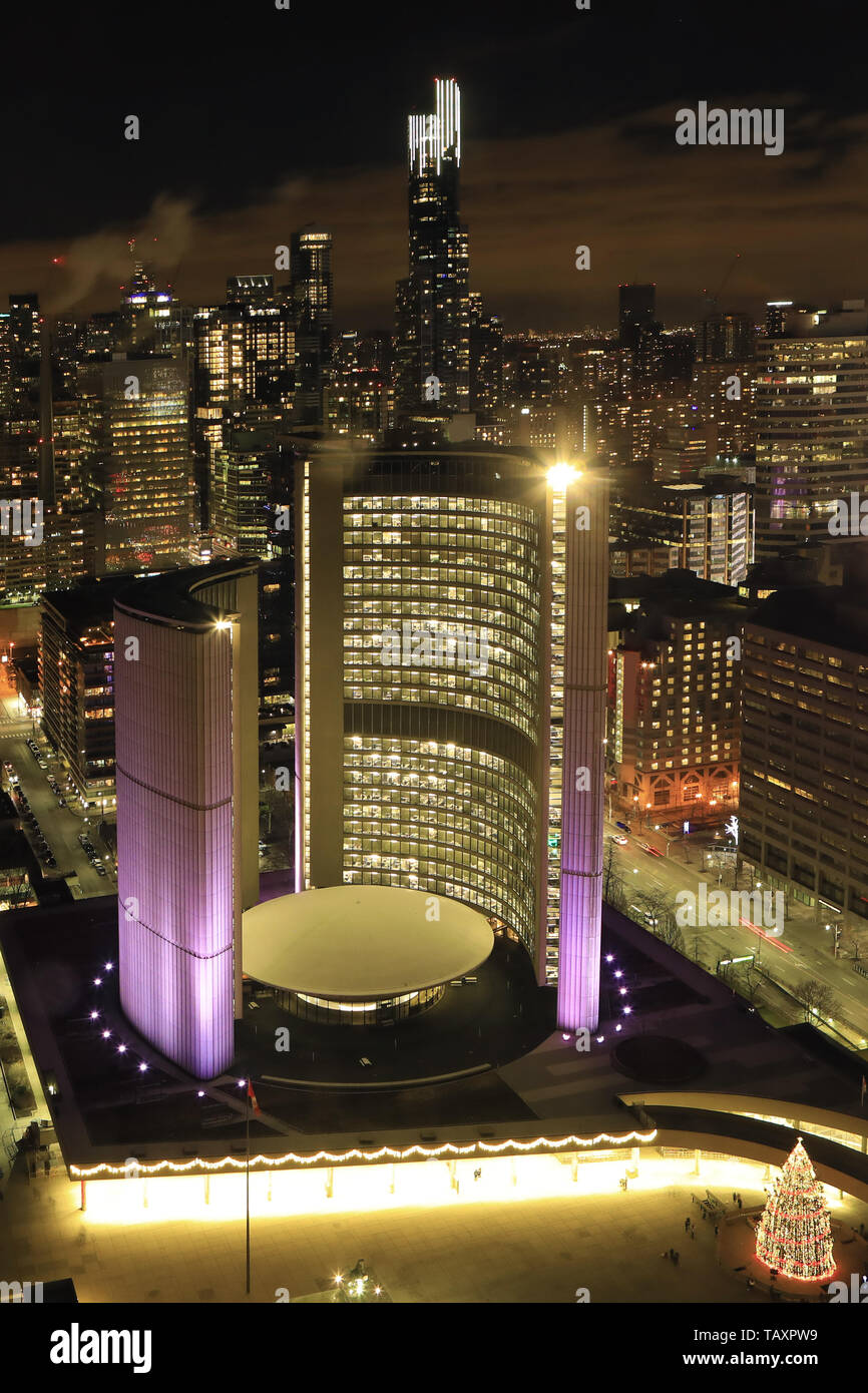 A Vertical aerial of Toronto core at night Stock Photo - Alamy