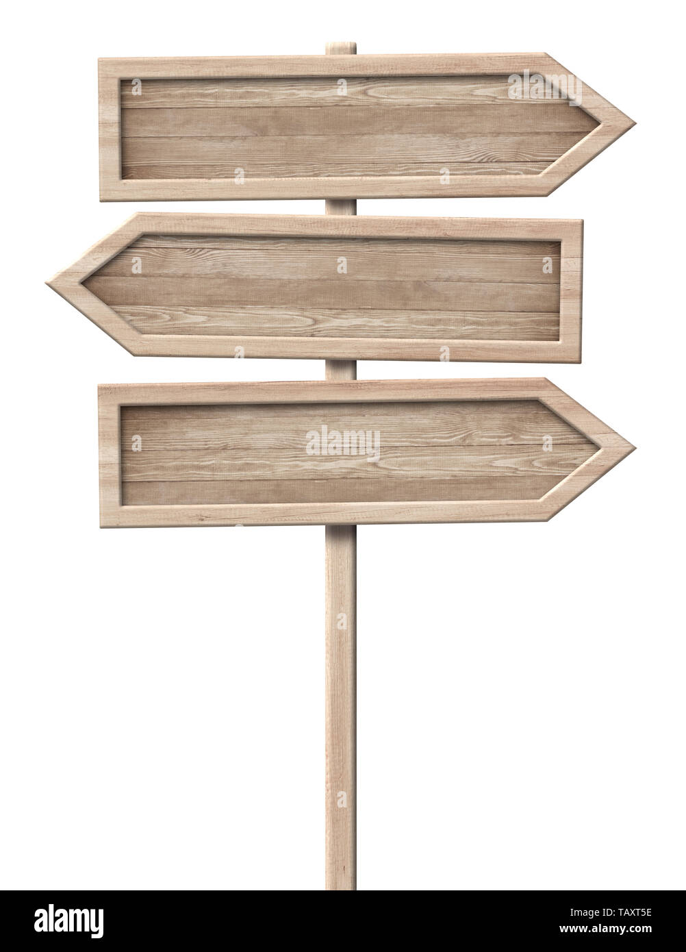 Simple wooden tripple direction arrow signpost roadsign made of natural ...