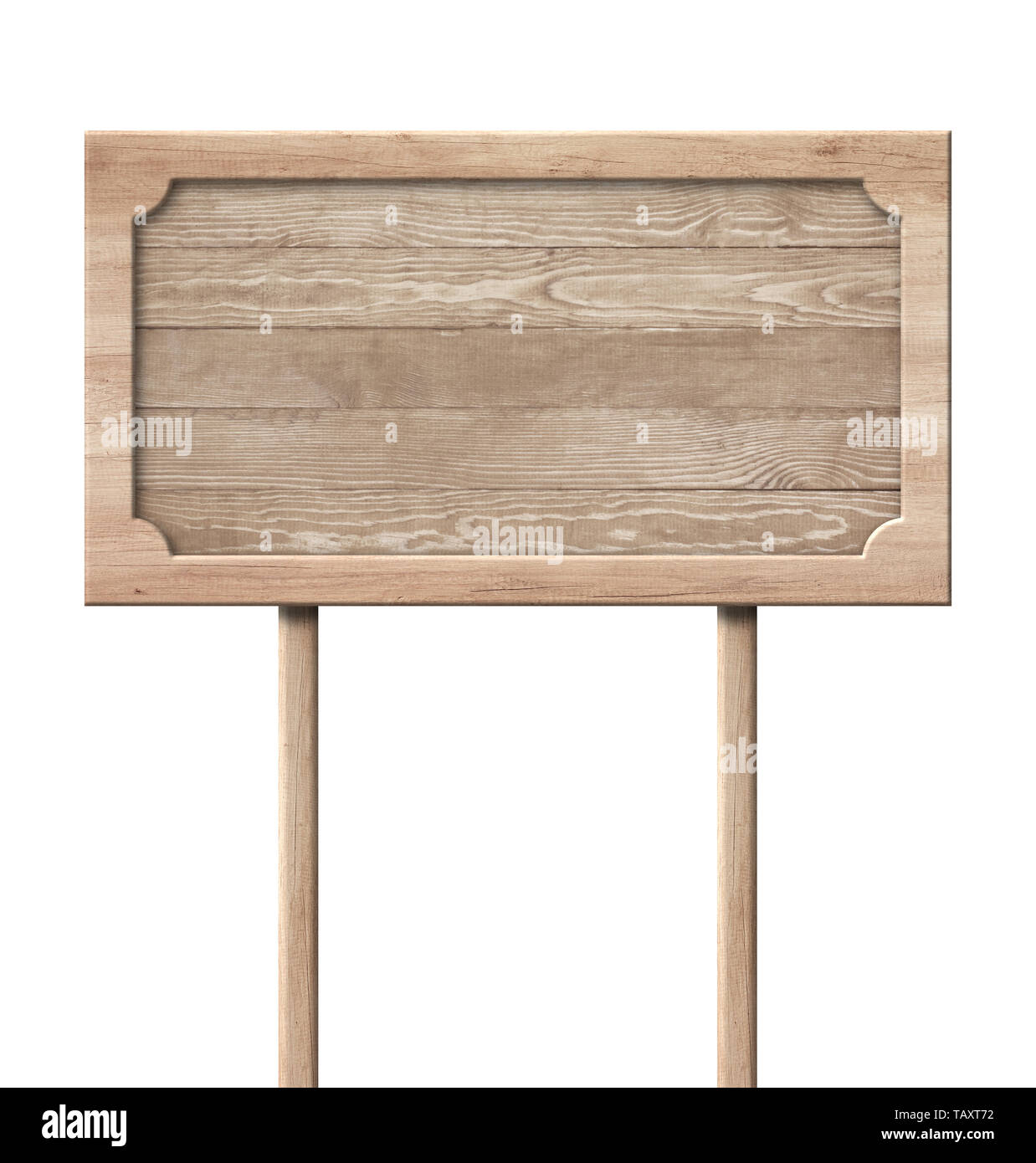 Wooden pole signpost made of natural wood and with bright frame Stock ...