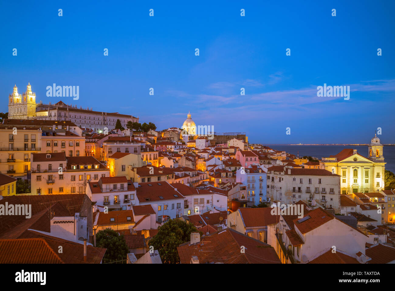skyline of lisbon, the capital of portugal at night Stock Photo - Alamy