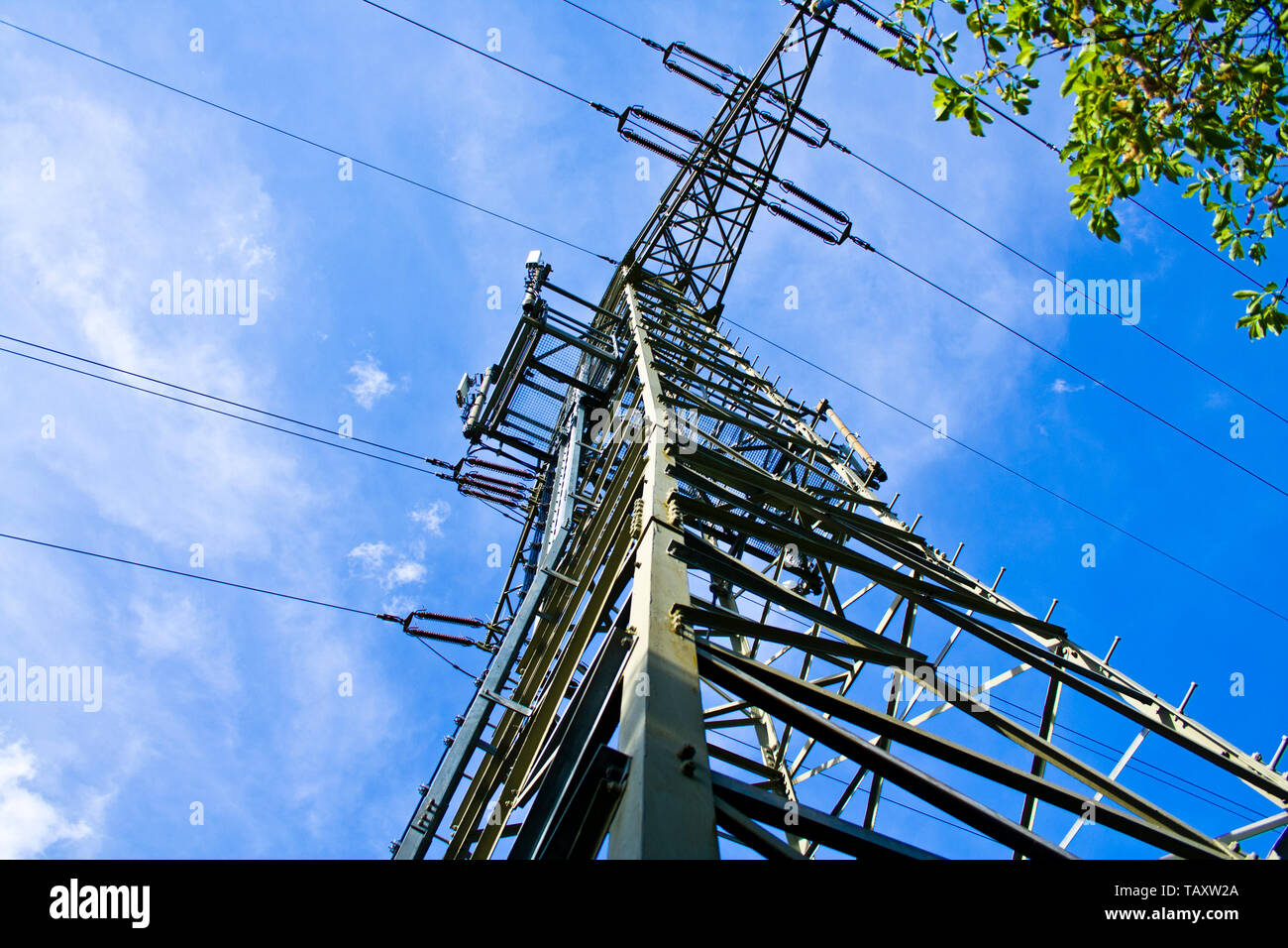 Electricity pylon of a power line through Bavaria Stock Photo - Alamy