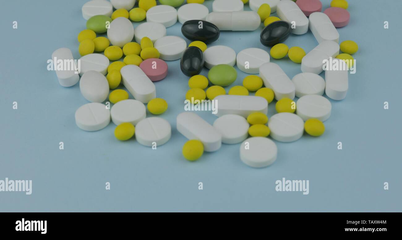 Many different pills and drugs. Medicine, pills and tablets. Close-up ...
