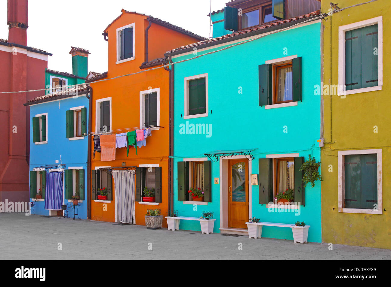 Mediterranean Street With Colourful Houses in Burano Island Stock Photo ...