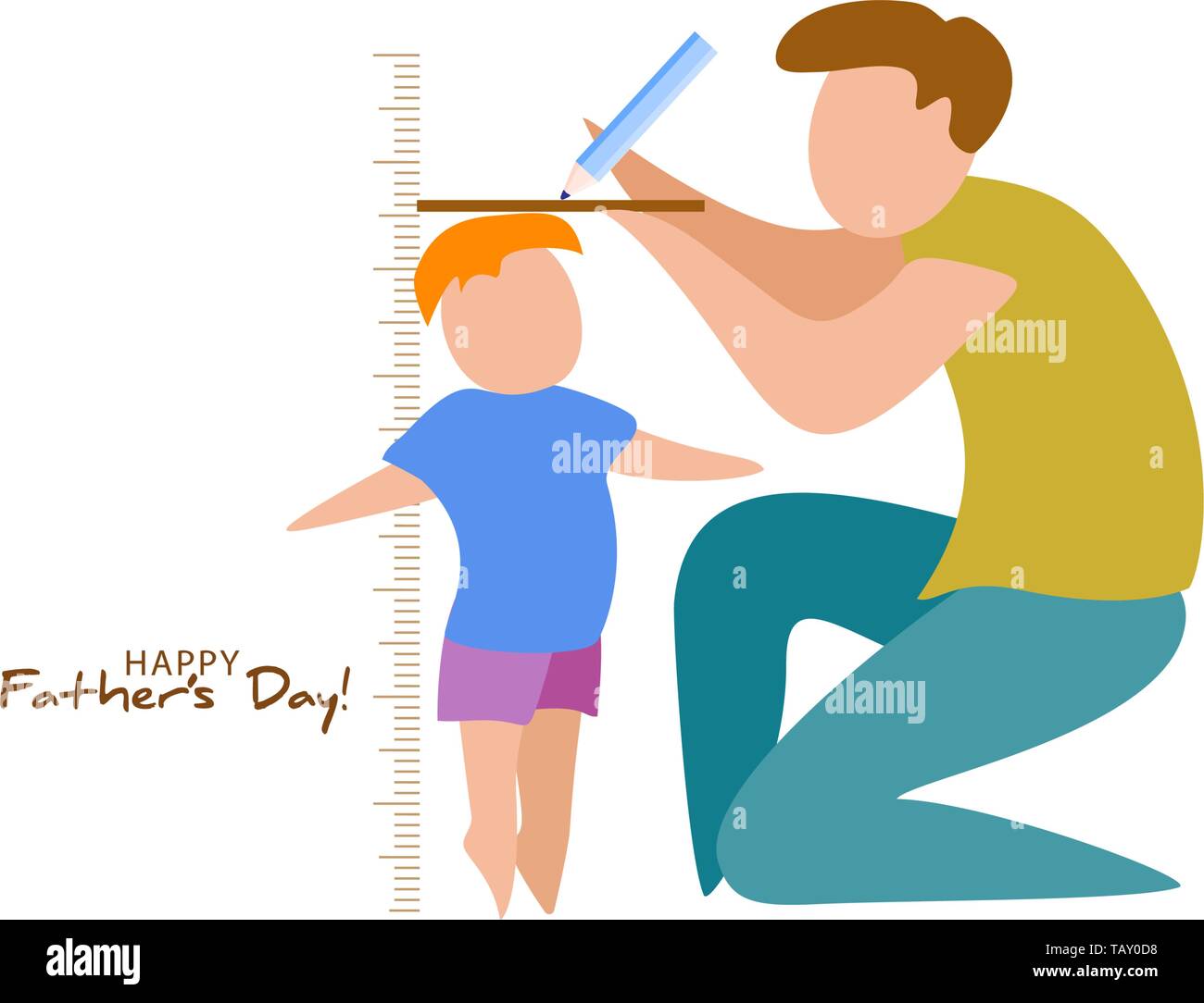 Father measures the growth of his son. Happy father's day card. Flat ...