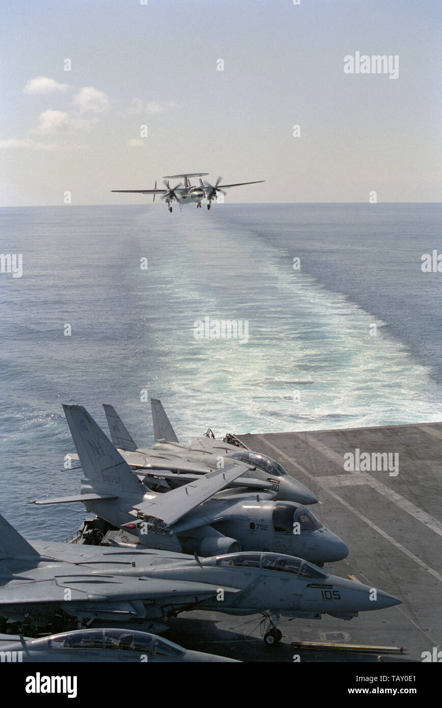 1st November 1993 Operation Continue Hope. An E-2C Hawkeye approaches ...