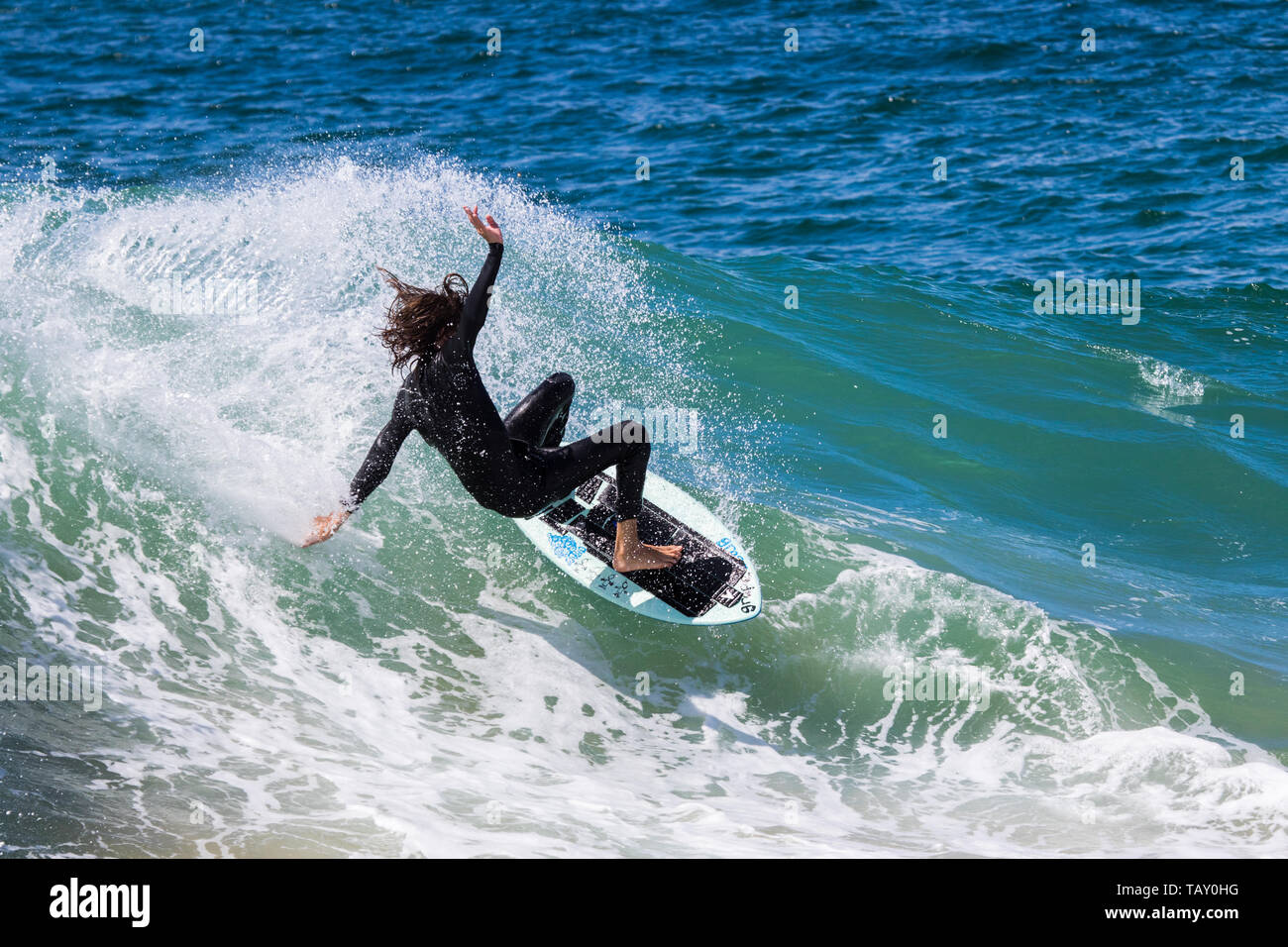 surfer riding a wave at the wedge Newport beach California; USA Stock ...