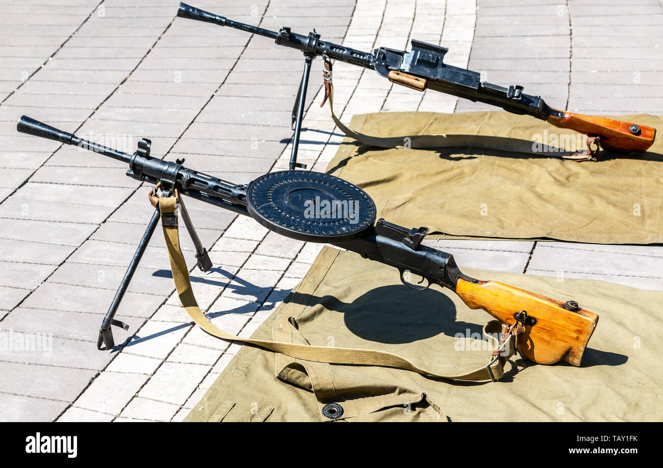 Samara, Russia - May 25, 2019: Real Soviet Degtyarev light machine gun ...