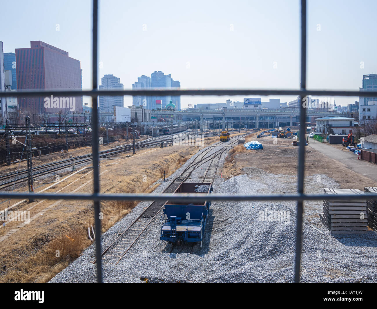 Seoul, South Korea - March 2018: photo taken from behind a grating ...