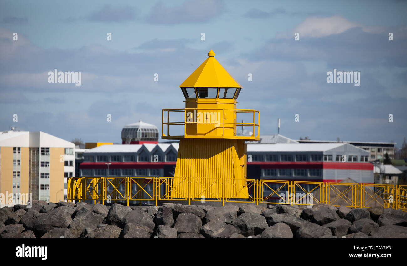 Yellow lighthouse in Reykjavik, Iceland Stock Photo - Alamy