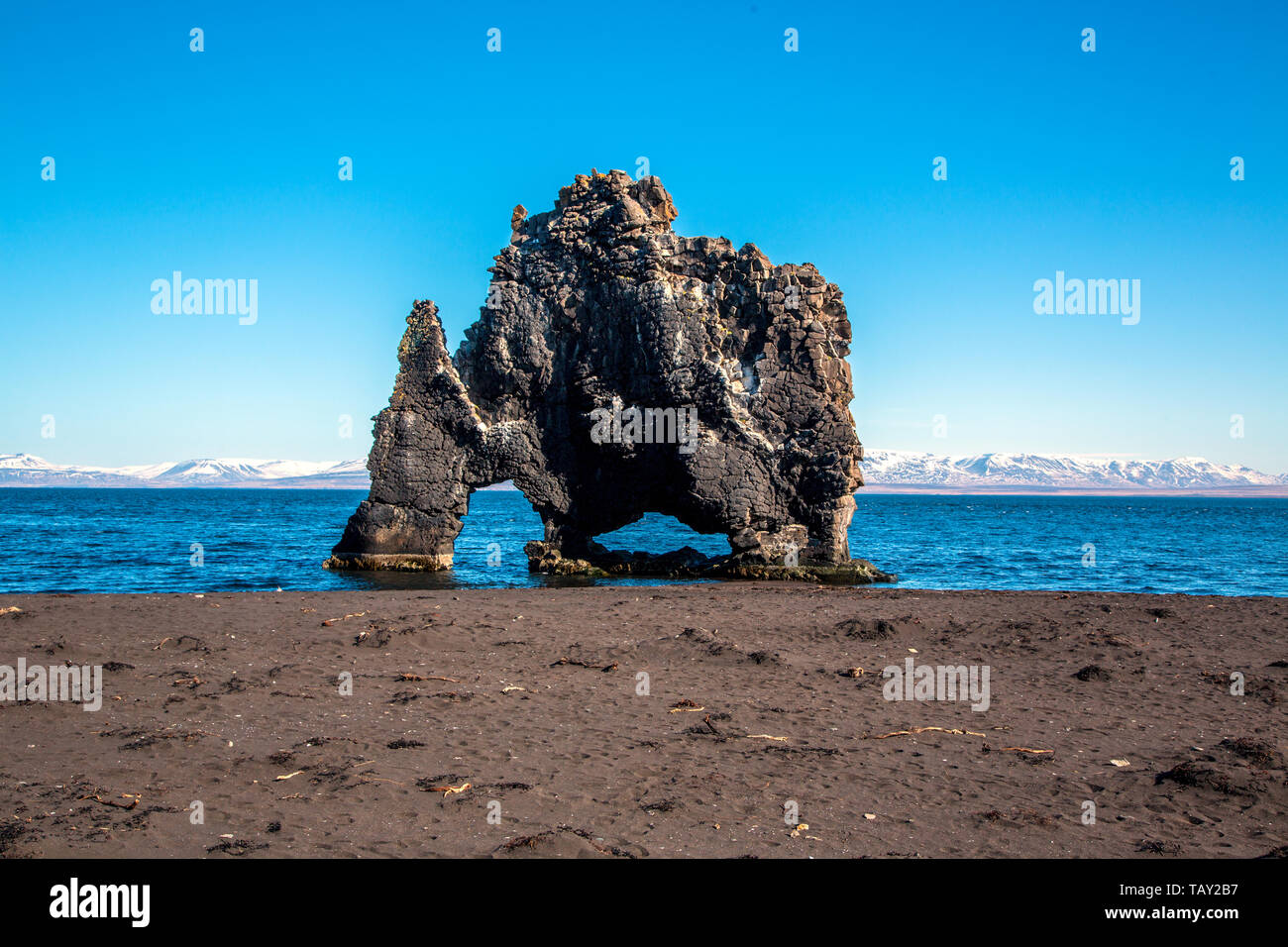 Lava rock formation with Trollsaga in front of Icelandic scenery Stock ...