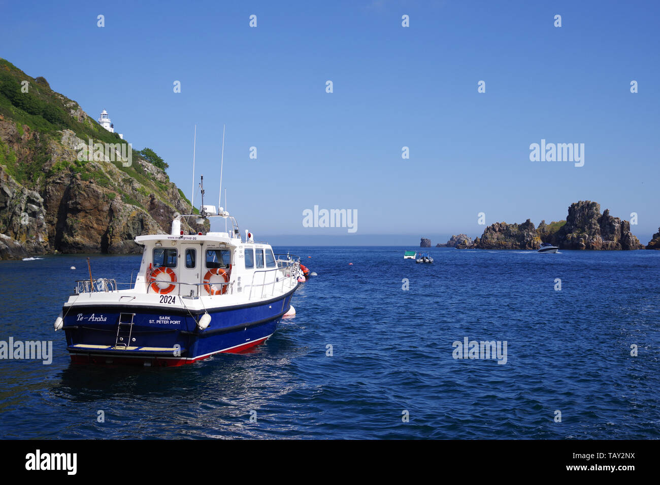 Small boat off the coast of Sark - Guernsey, Channel Islands (UK Stock ...