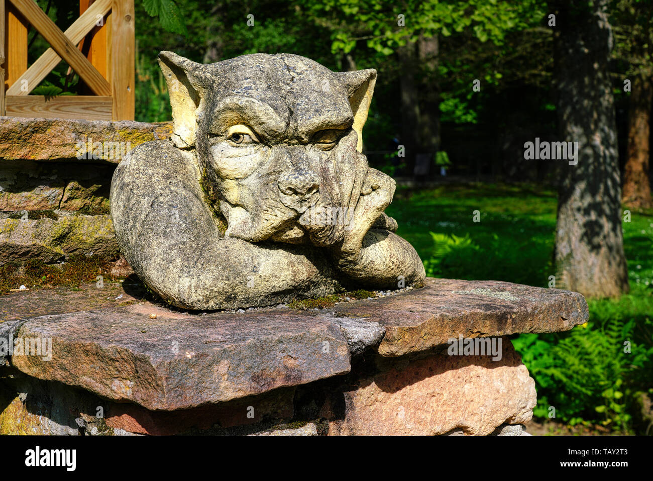 Stone Gargoyle Sculpture in spa gardens of Bad Orb, Hesse Stock Photo ...