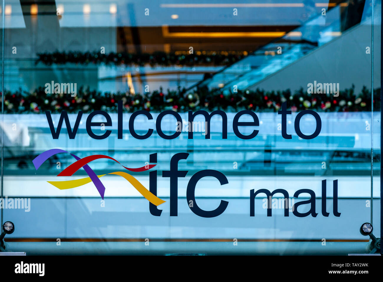 A Window Sign For The IFC Mall, Hong Kong, China Stock Photo - Alamy