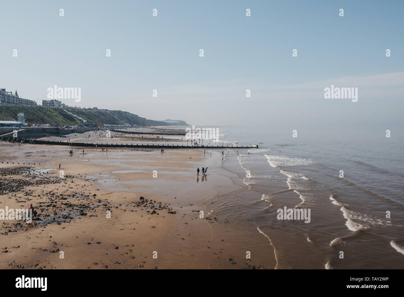 Cromer, UK - April 20, 2019: High angle view of the Cromer beach ...