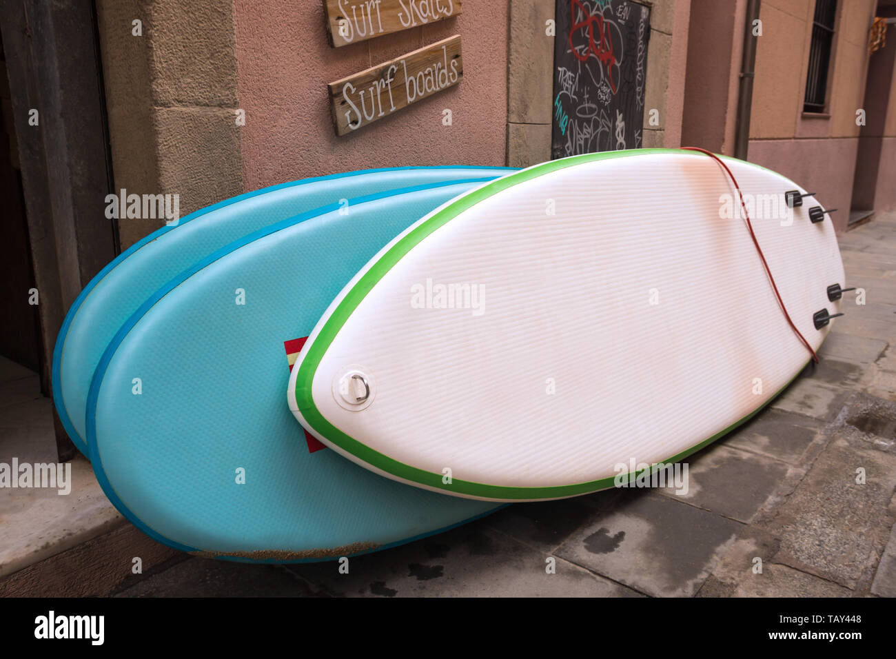 surfboards in front of a surf shop Stock Photo - Alamy