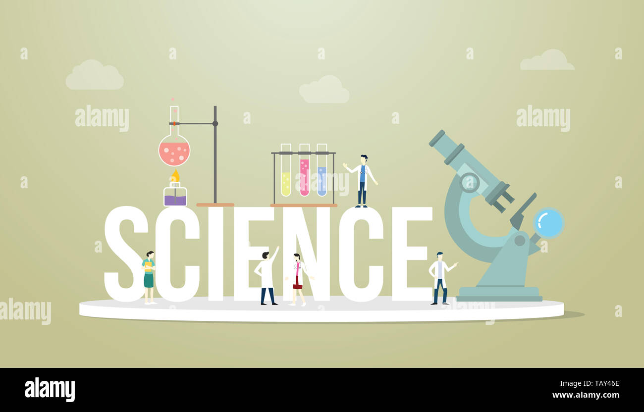 science words concept with team people doctor laboratory tools with ...