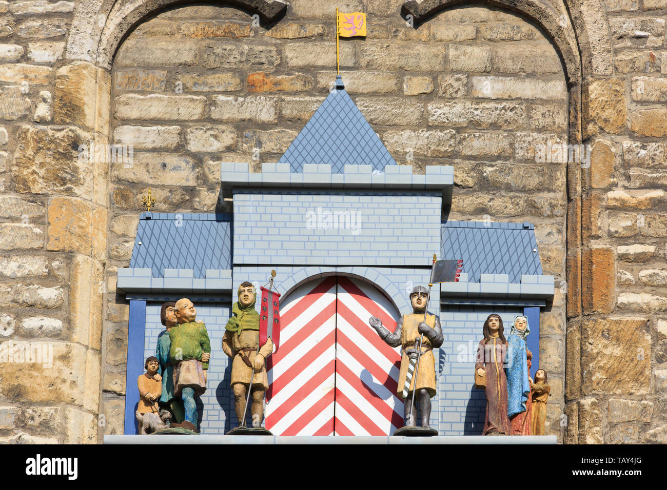 The puppet show on the facade of the town hall enacting the moment the ...