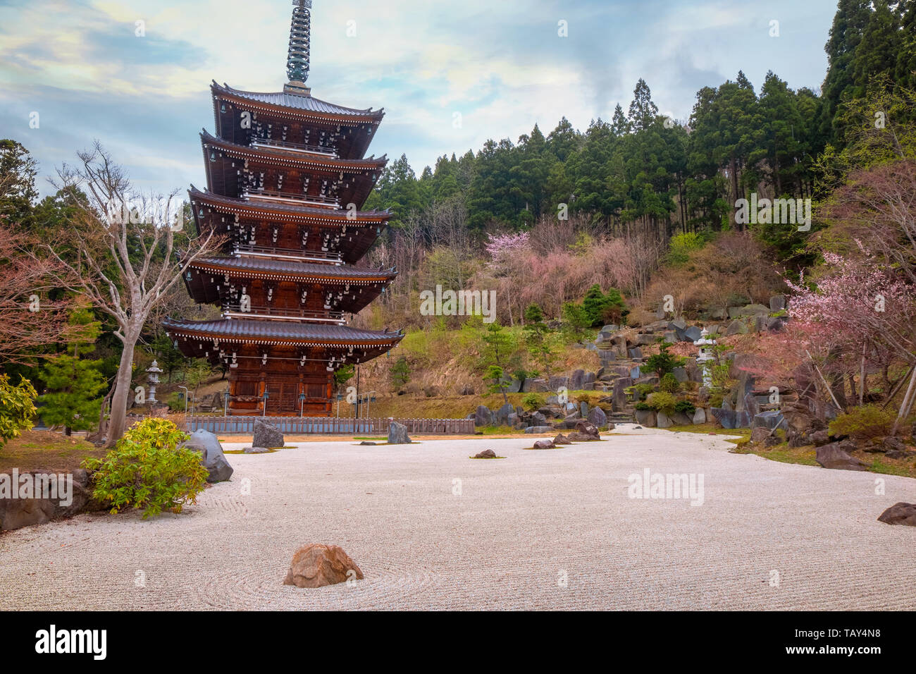 Aomori, Japan - April 24 2018: Five storied pagoda at Seiryu-ji ...