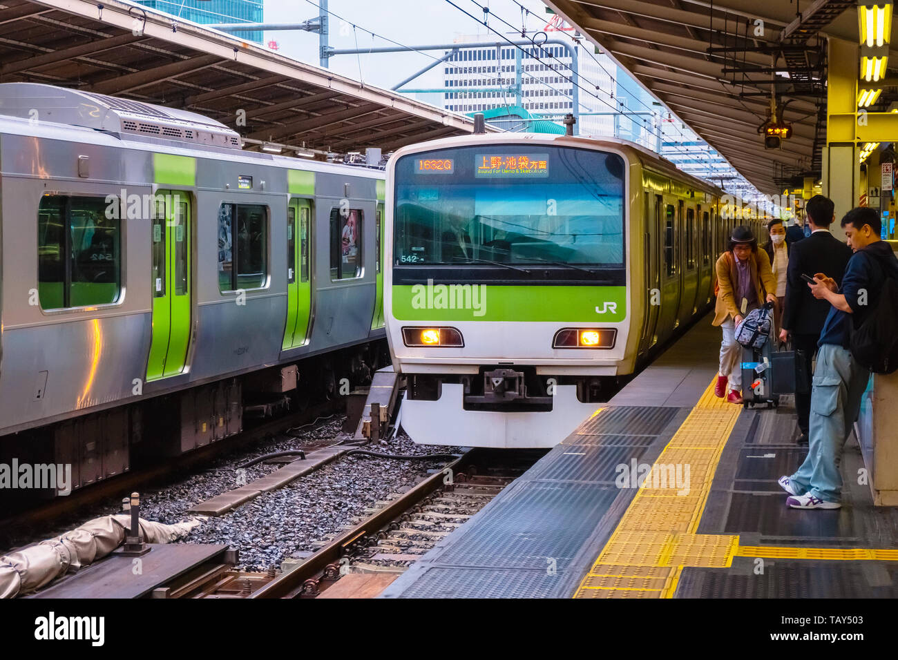 Tokyo, Japan - April 24 2018: The Yamanote Line is a railway loop line ...