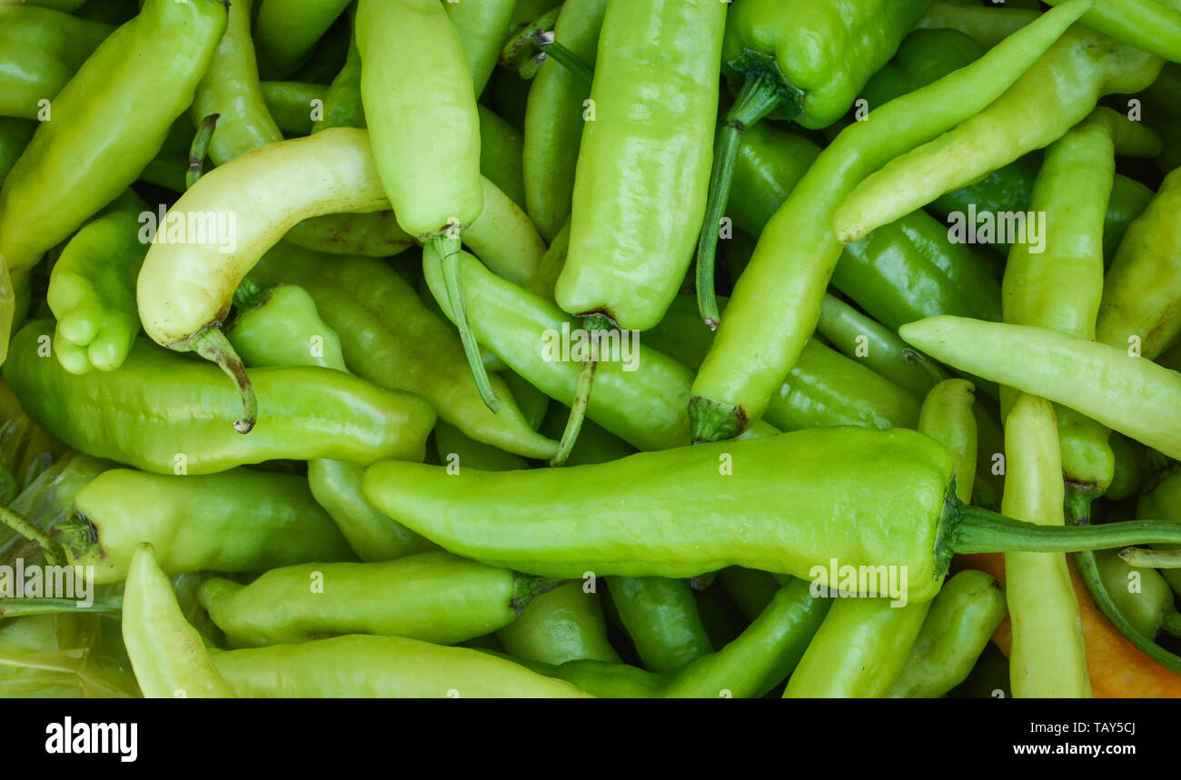 Sweet green chilli background / banana peppers capsicum annuum Stock ...