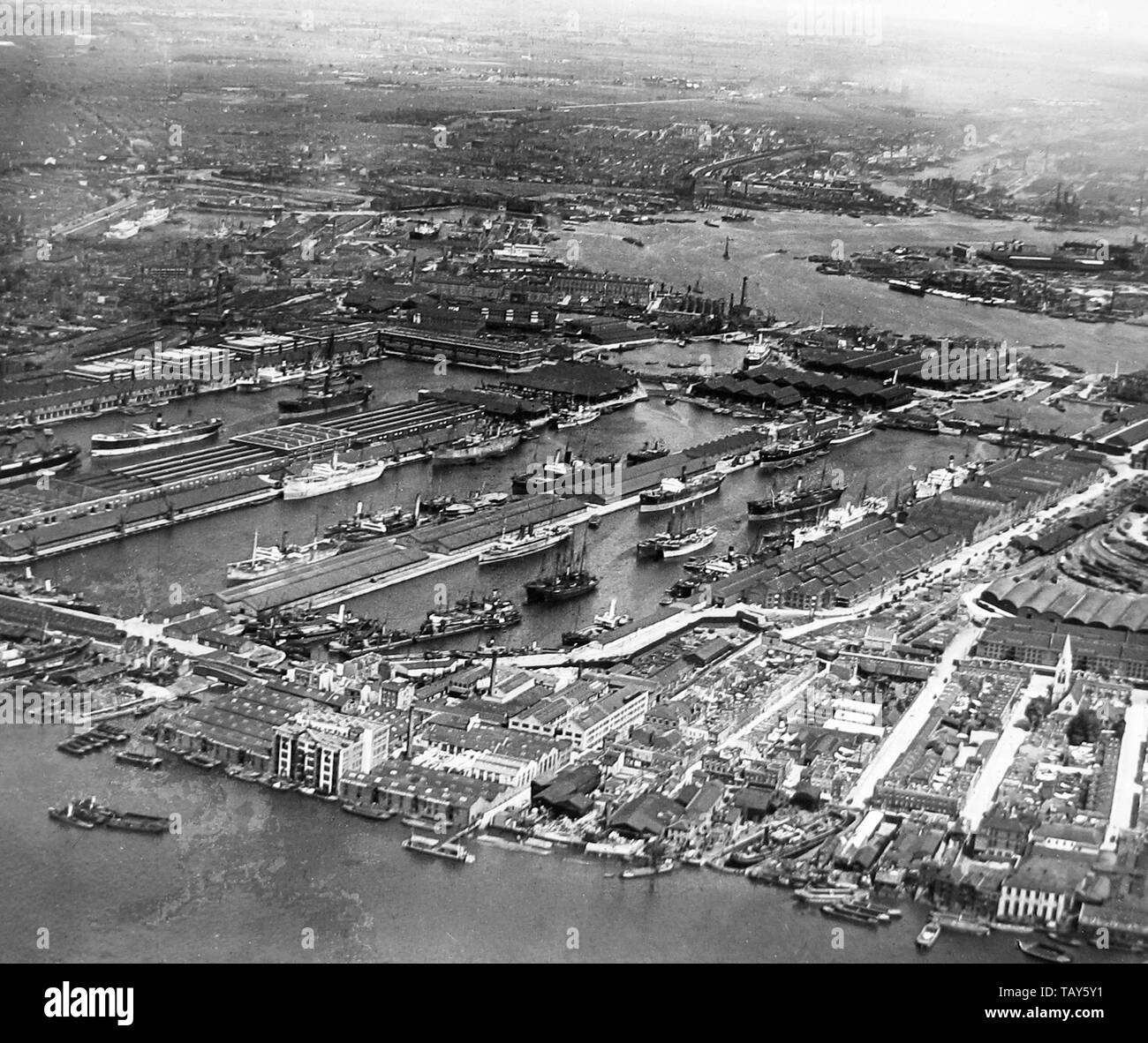 West India Docks, London from the air in the 1920s Stock Photo - Alamy