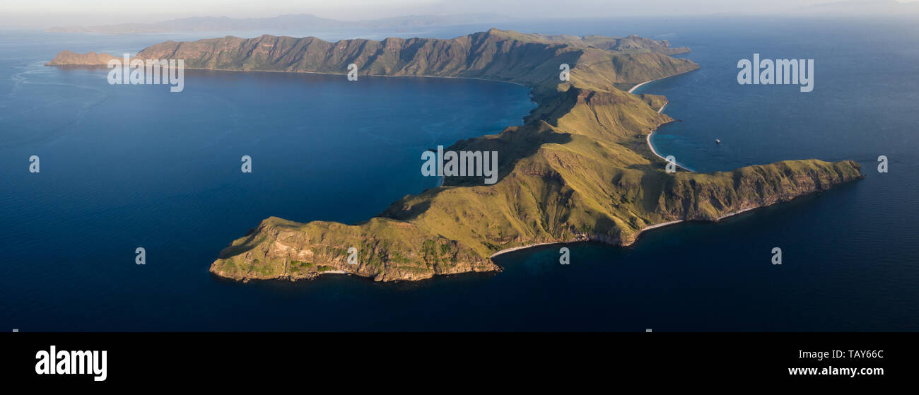 Seen from a bird's eye view, the blue Pacific Ocean surrounds the ...