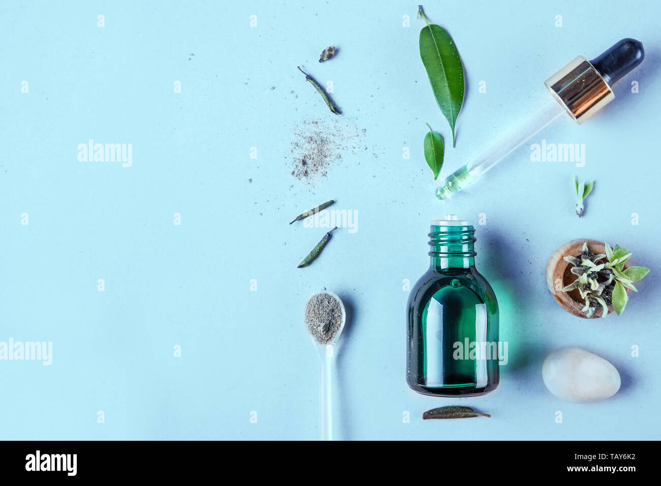 The minimal style. Vegetable extract, essential oil in a vial with a ...