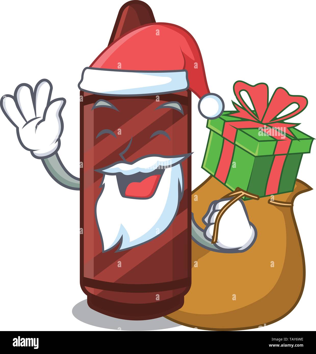 Santa with gift brown crayon in the cartoon shape Stock Vector Image ...