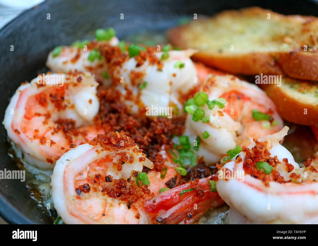 Closeup a Traditional Spanish Dish of Garlic Shrimp or Gambas al Ajillo ...