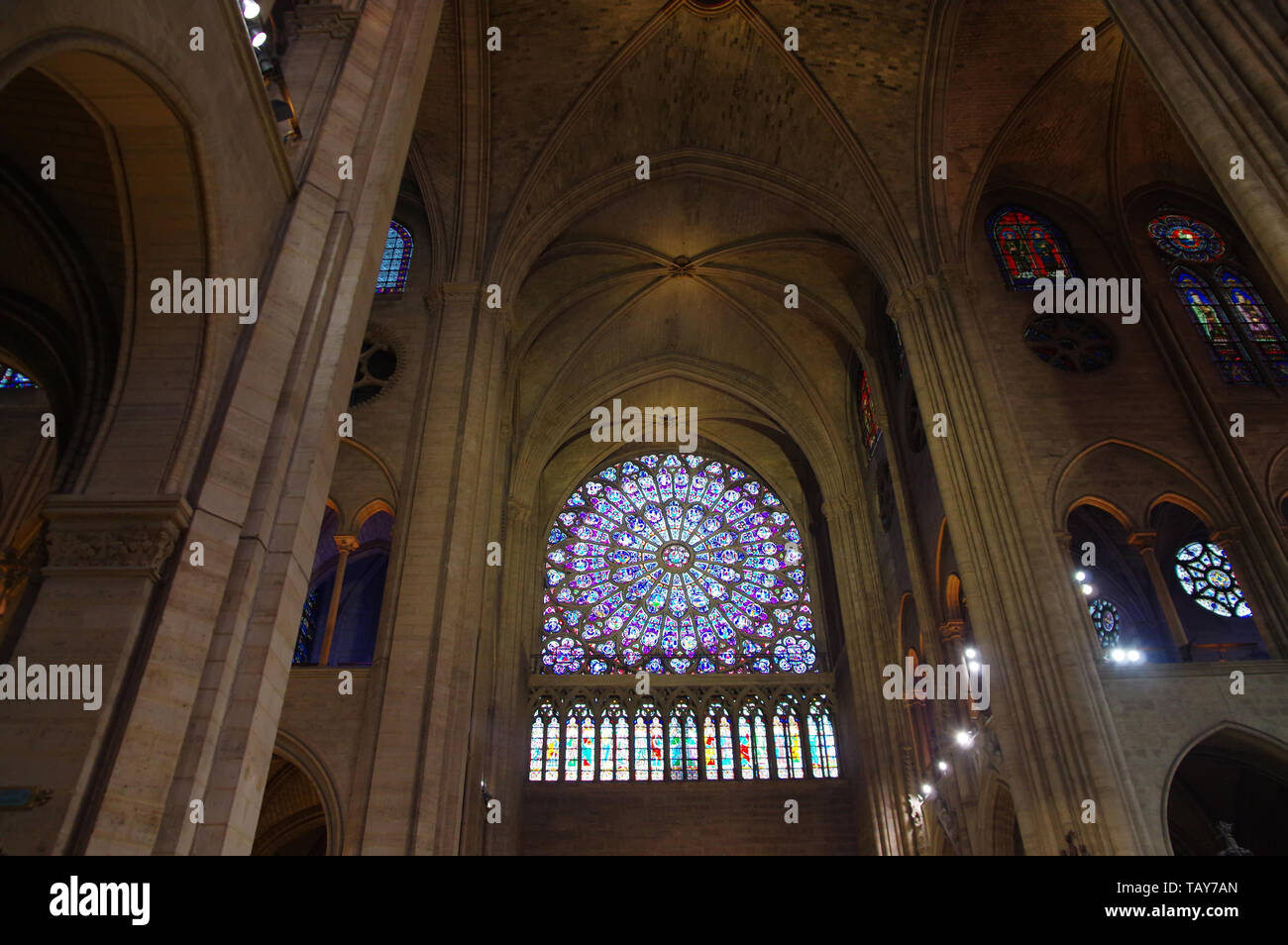 PARIS, FRANCE - OCTOBER 27 2018: Rose Window in the famous Notre Dame ...
