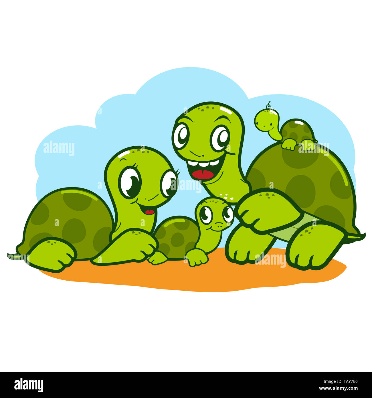 Turtles in the garden. Happy cartoon turtle pet characters in nature ...