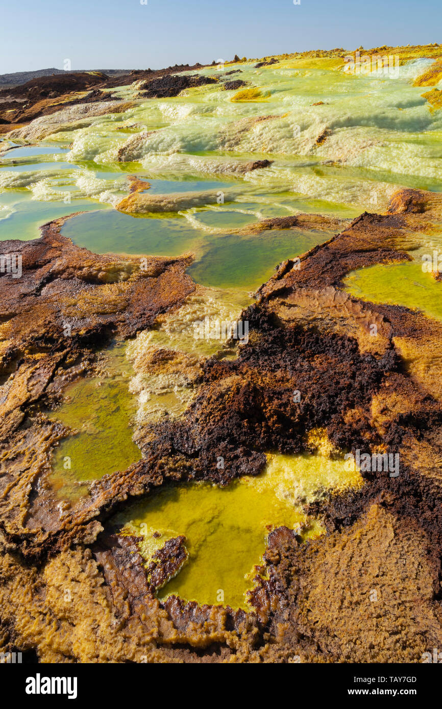 Acid ponds in Dallol site in the Danakil Depression in Ethiopia, Africa ...