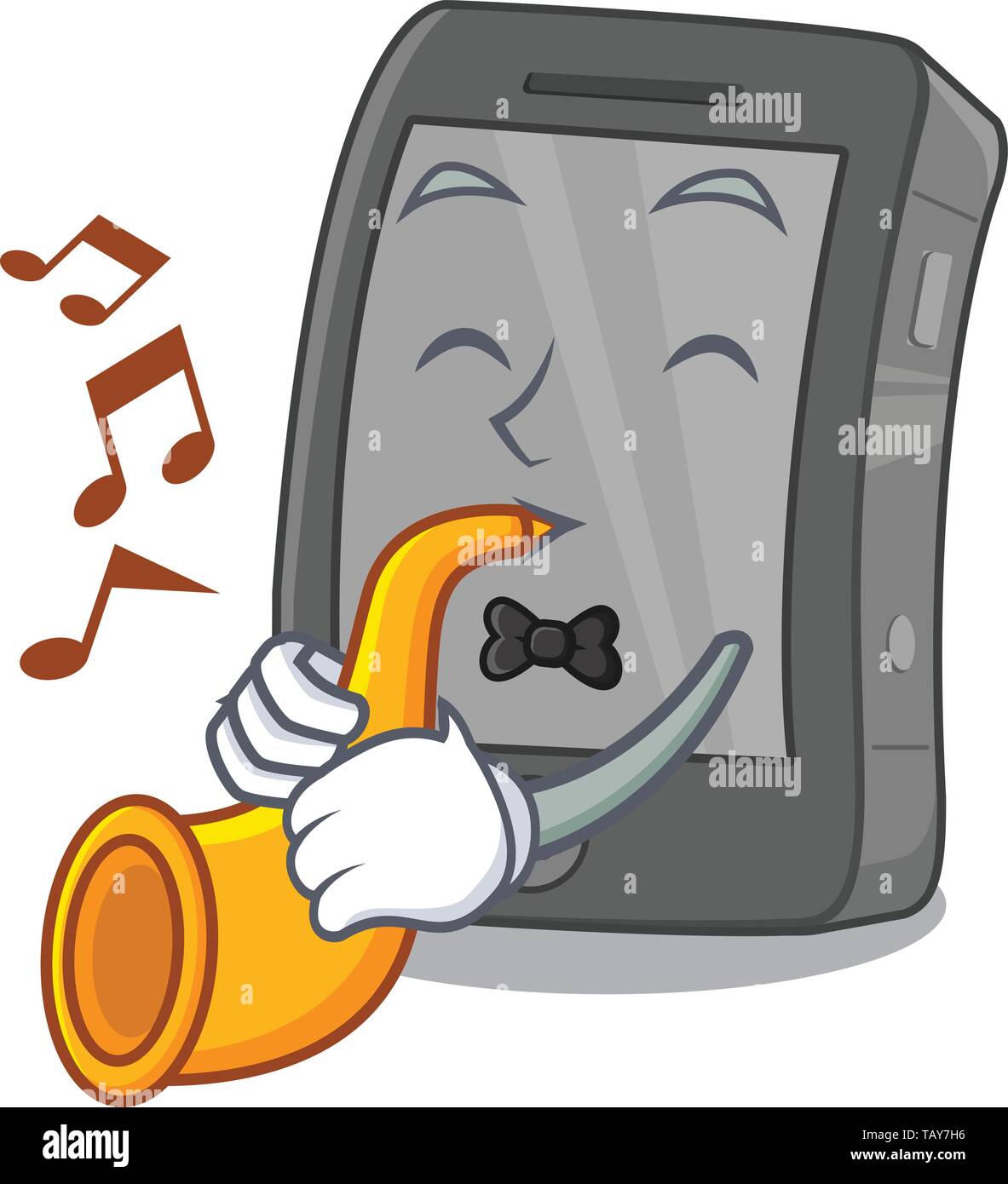 With trumpet ipad on a wooden cartoon table Stock Vector Image & Art ...