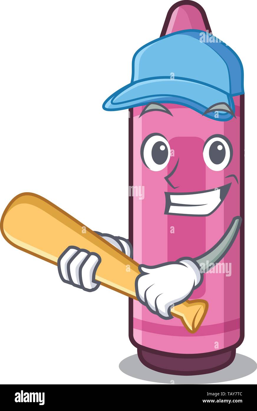 Playing baseball pink crayon isolated in the mascot Stock Vector Image ...